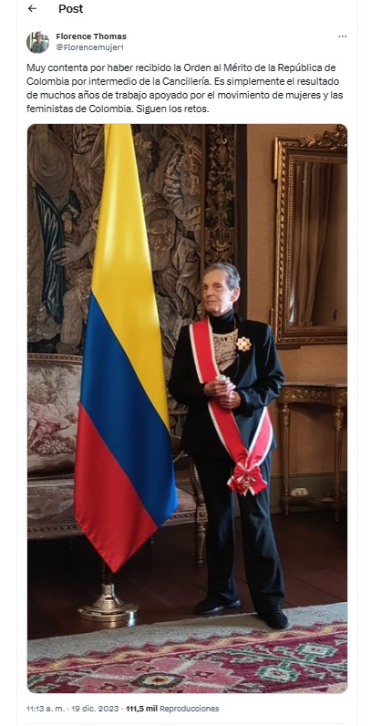 Florence Thomas es galardonada con la Orden Nacional al Mérito por su ...